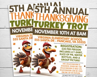 EDITABLE Turkey Trot Thanksgiving Run Walk Printable Flyer or - Etsy