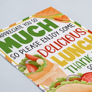 Lunch Thank You Sign, Appreciate You Enjoy Lunch, Wrap Sandwich, Staff ...