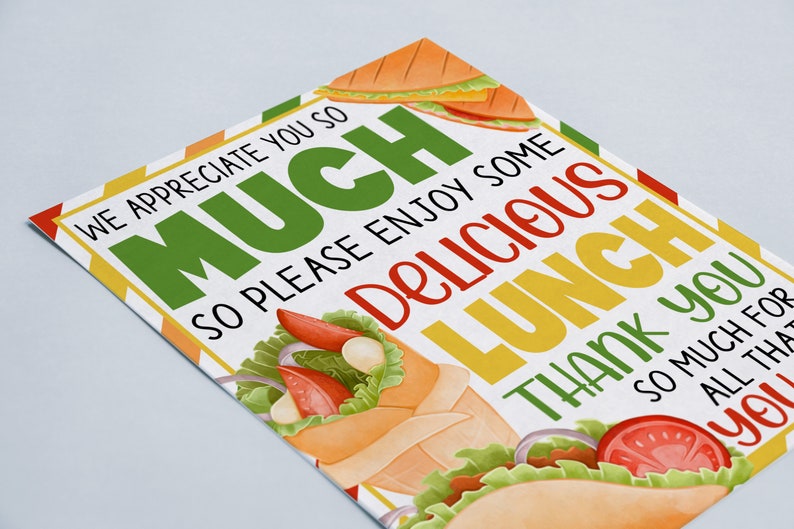 Lunch Thank You Sign, Appreciate You Enjoy Lunch, Wrap Sandwich, Staff ...