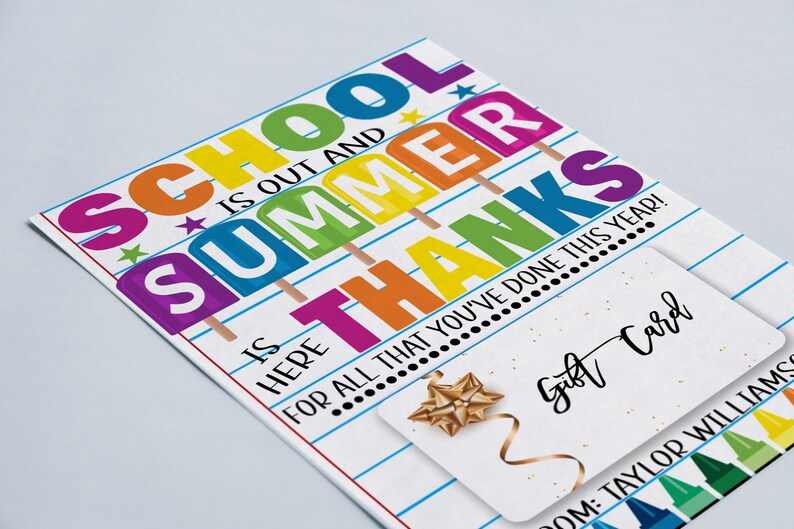 Teacher Gift Card Holder, End of School, School is Out Summer is Here ...