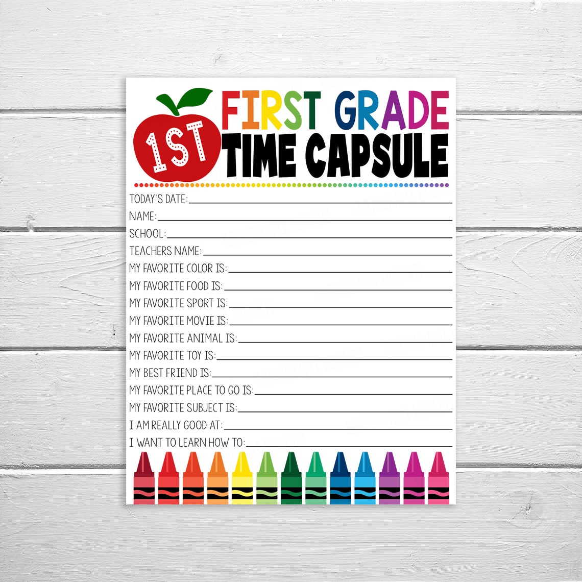 First Grade Time Capsule, 1st Grade Memory Sheet, School Questionnaire ...