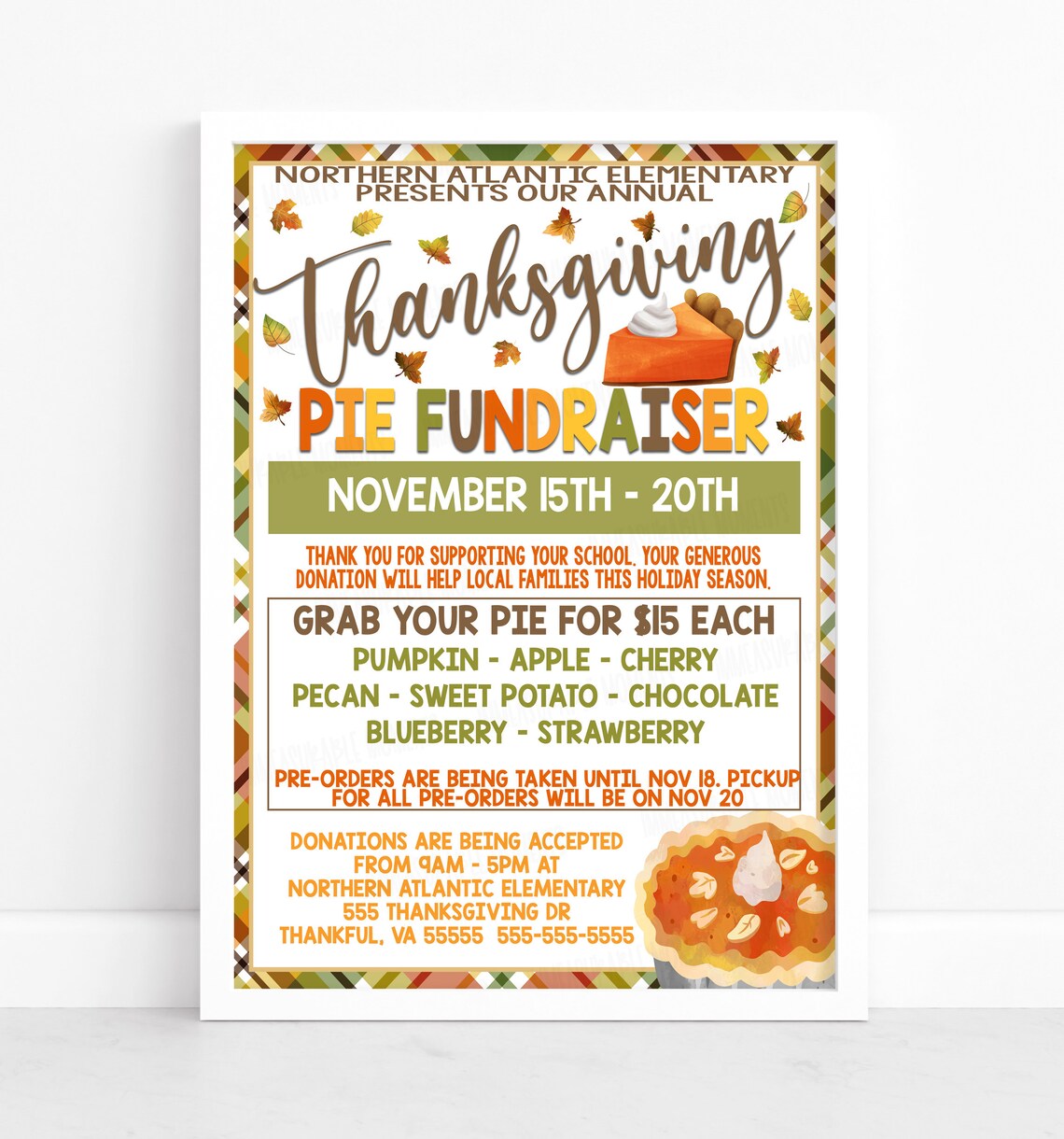 EDITABLE Thanksgiving Pie Fundraiser Flyer Fall Church School - Etsy