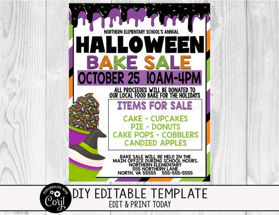 EDITABLE Halloween Bake Sale Flyer Invitation, Kids Halloween Bake Sale ...