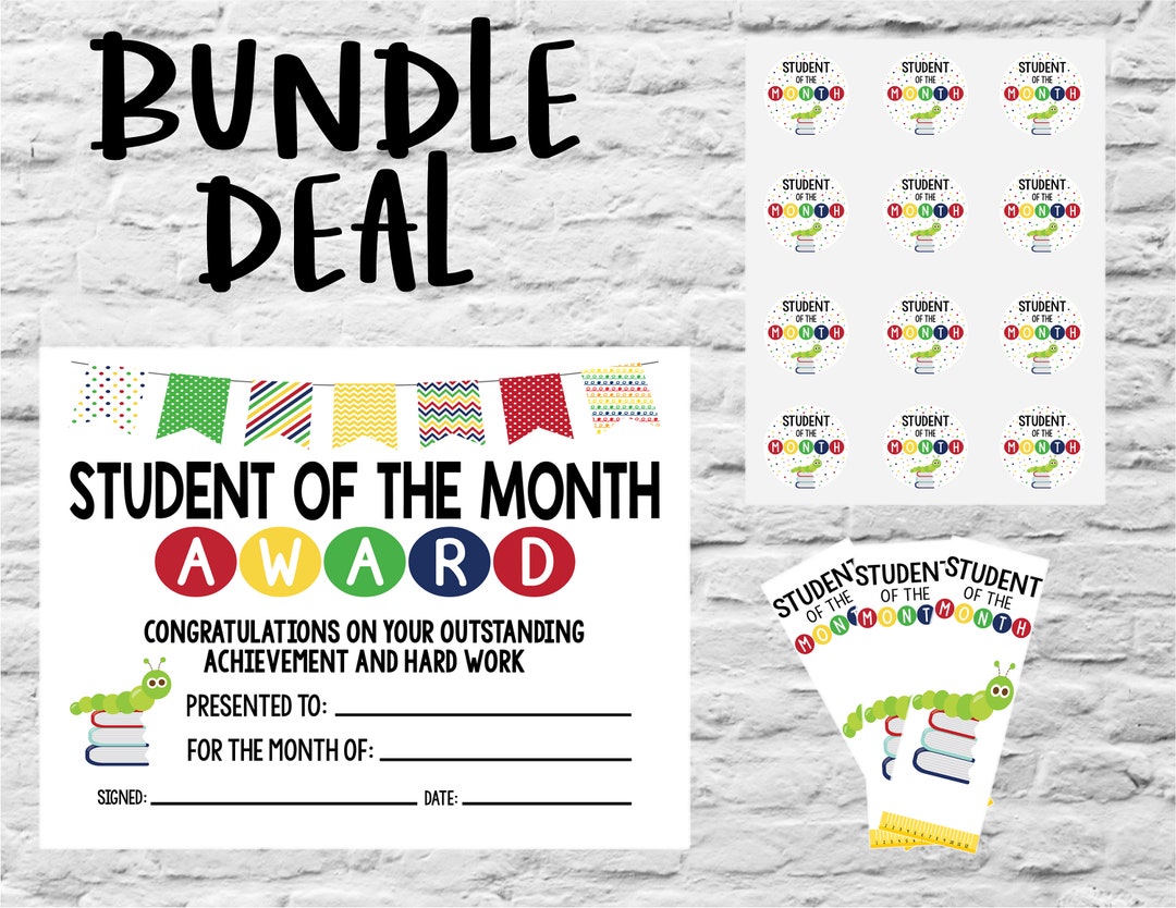 Bundle of Student of the Month Award Certificate, Stickers, and ...