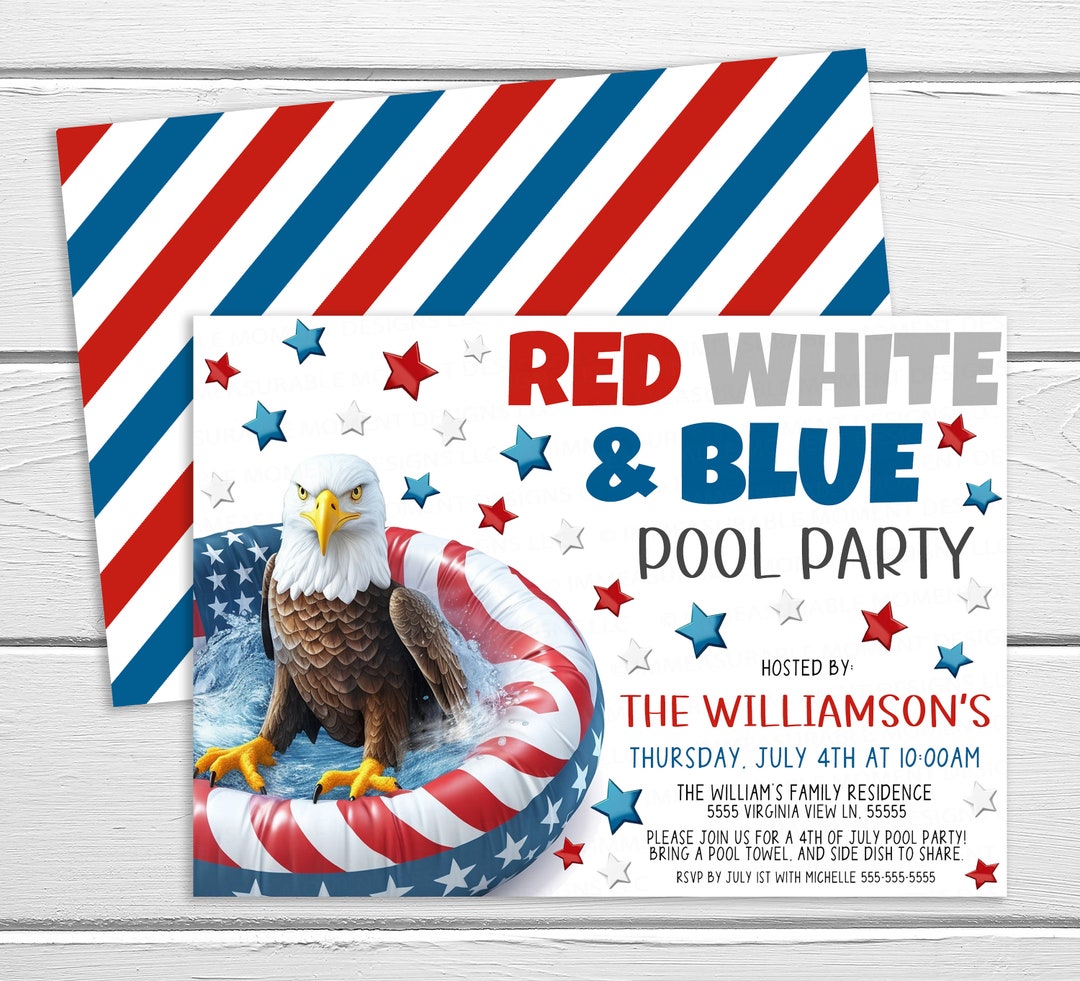 4th of July Pool Party Invitation, July 4th Pool Party Invite ...