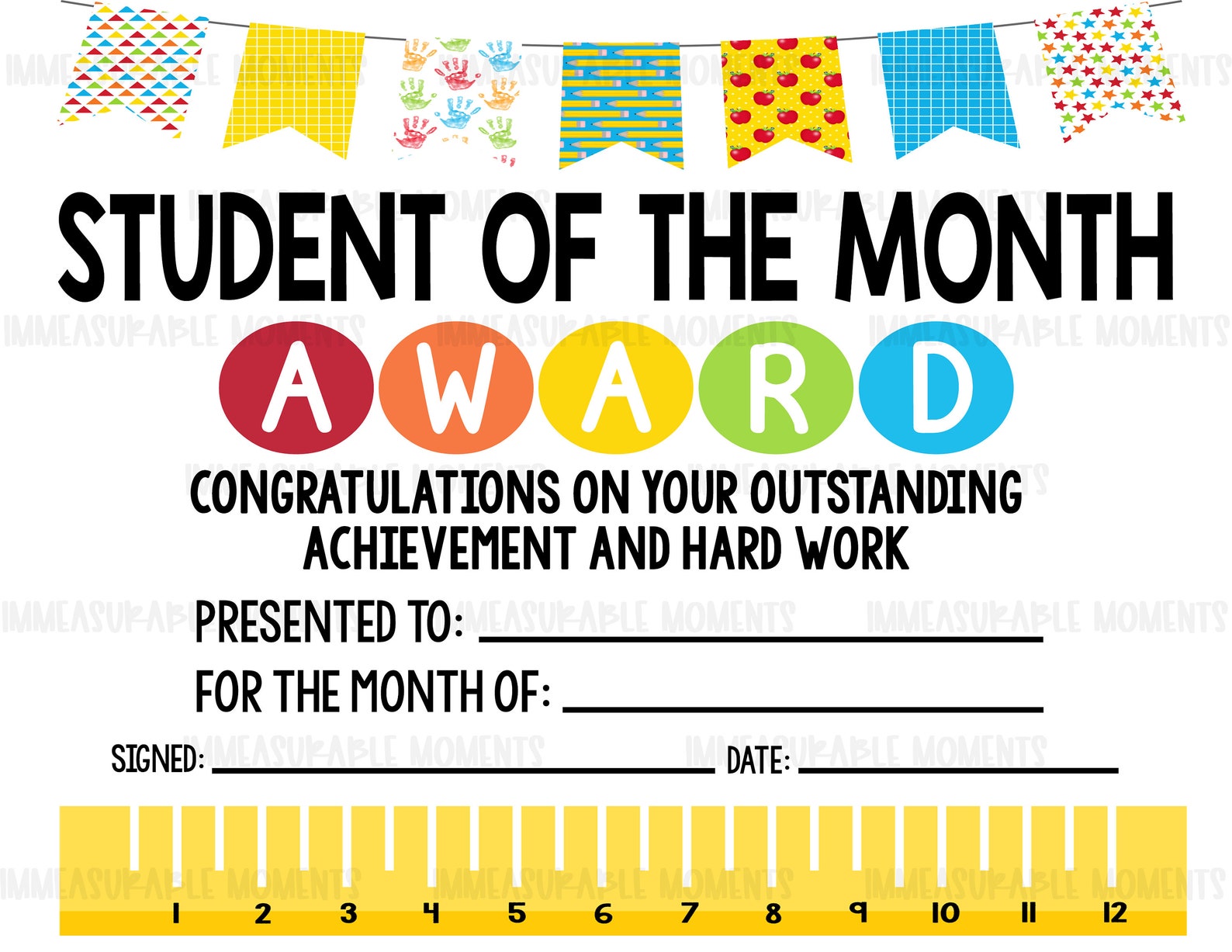 Student of the Month Ruler Award Certificate. Digital Download - Etsy