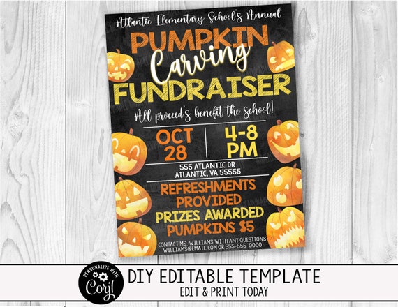 EDITABLE Fall Halloween Fundraiser Pumpkin Carving Flyer Invitation ...