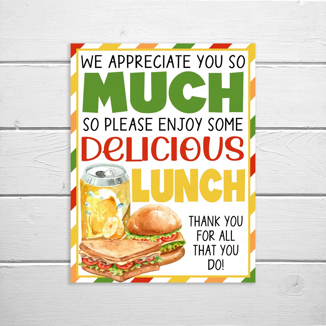 Lunch Thank You Sign, We Appreciate You so Much Enjoy Lunch, Staff ...