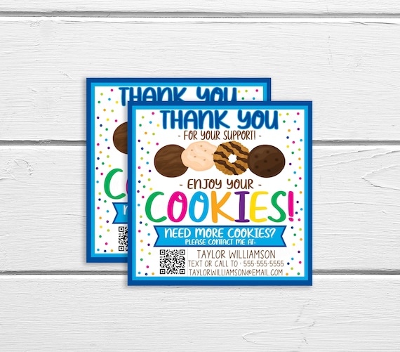 QR code Scout Cookie Thank You Tags, Editable Girl Cookie Troop Booth ...