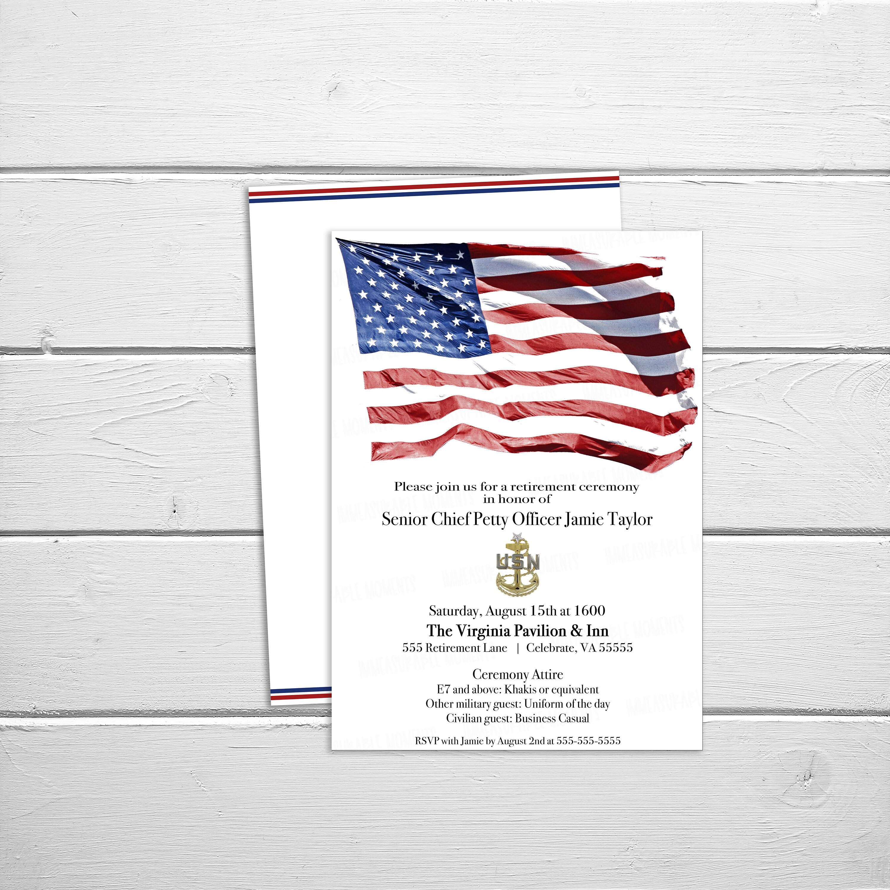 Editable E8 Senior Chief Retirement Invitation, DIY US Navy Retirement ...