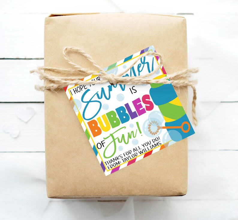 Summer Bubbles Gift Tags, Bubbles of Fun, End of School Year Gift Kids ...