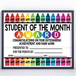 Student of the Month Award Certificate Colorful Crayons. Digital ...