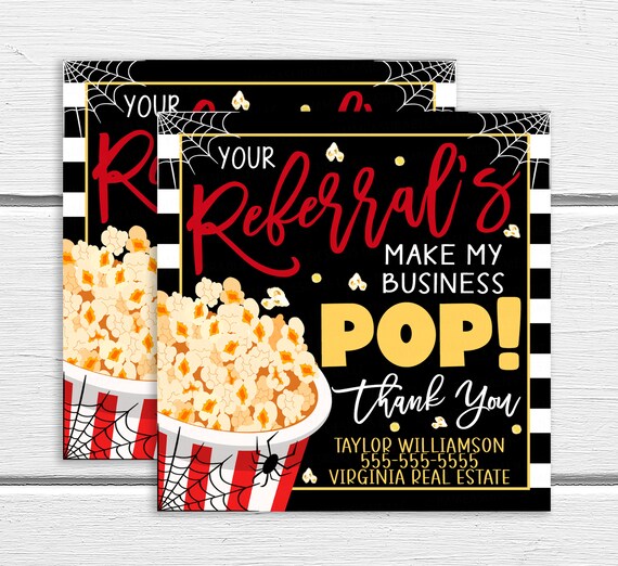 Halloween Referral Popcorn Gift Tags, Fall Referrals Make My Business ...