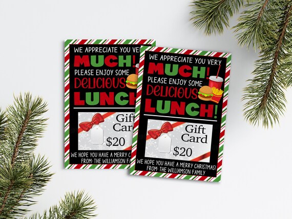 Christmas Lunch Thank You Gift Card Holder, Editable Thank You Gift ...