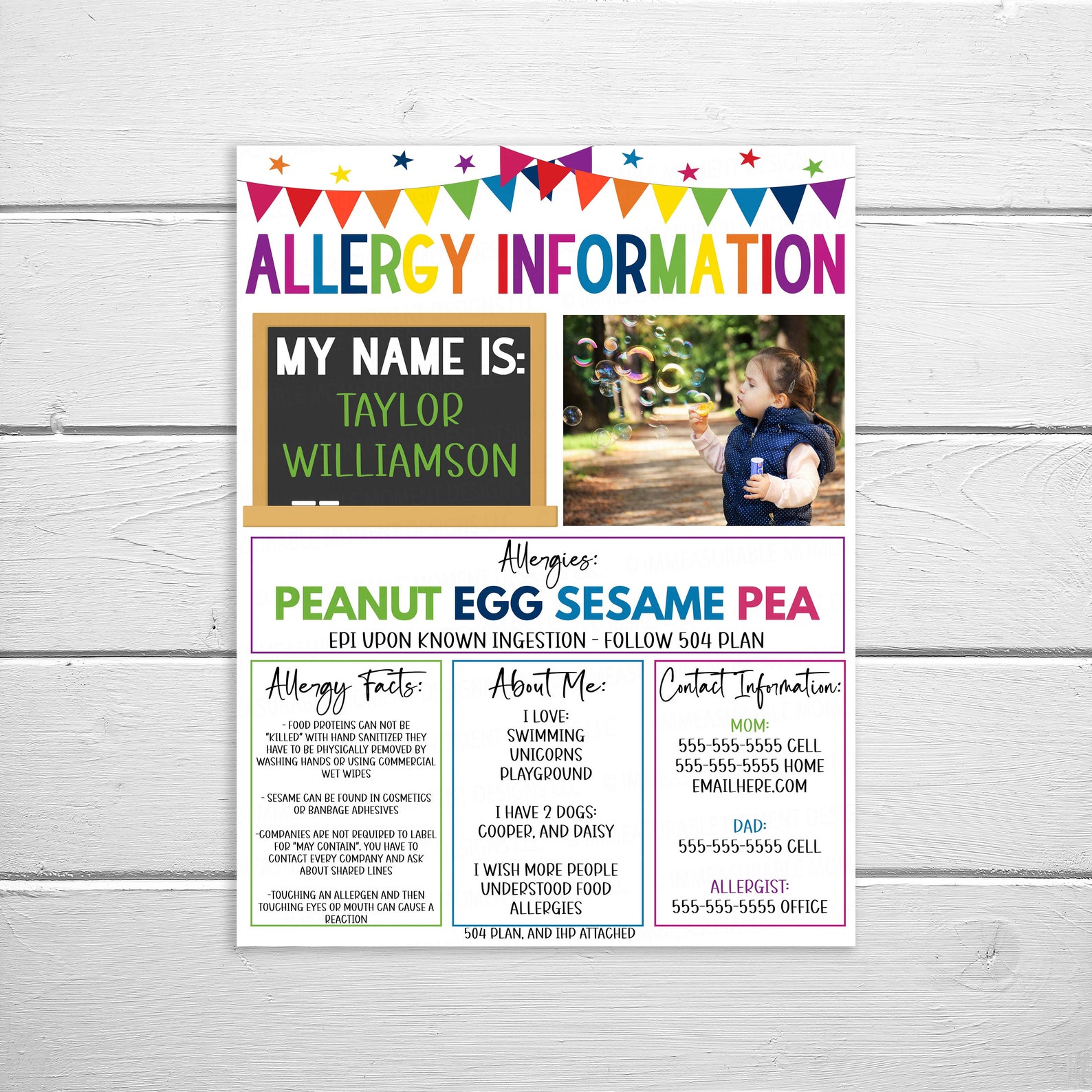 Editable Food Allergy Information Sheet Flyer, Printable School Daycare ...