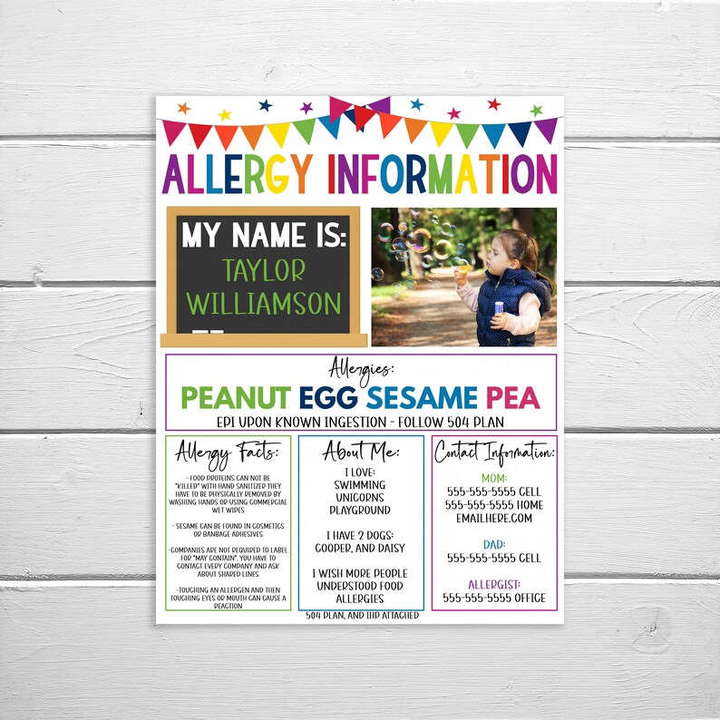 Editable Food Allergy Information Sheet Flyer, Printable School Daycare ...