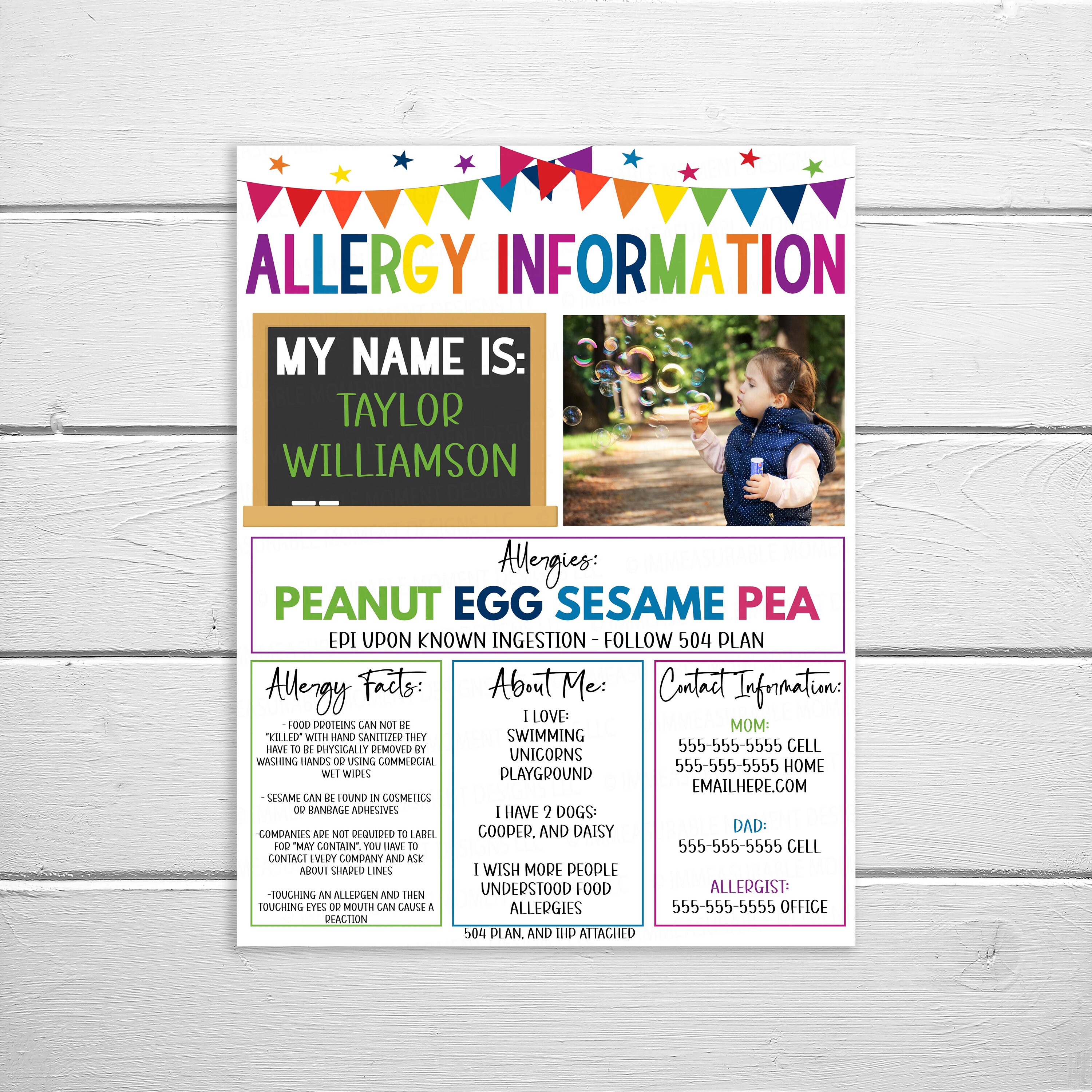 Editable Food Allergy Information Sheet Flyer, Printable School Daycare ...