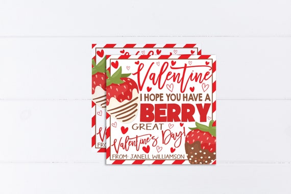 Valentine Strawberry Gift Tags, Editable Chocolate Covered Strawberry ...