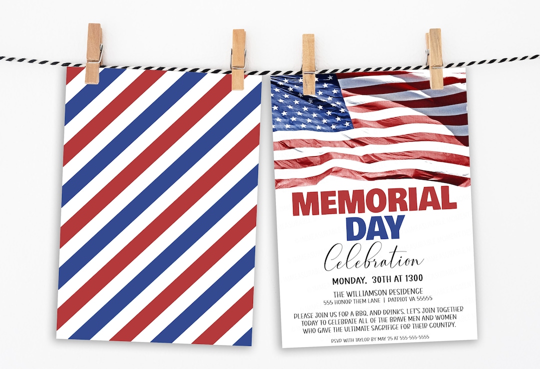 Memorial Day Invitation, Editable Printable Template, Red White Blue ...