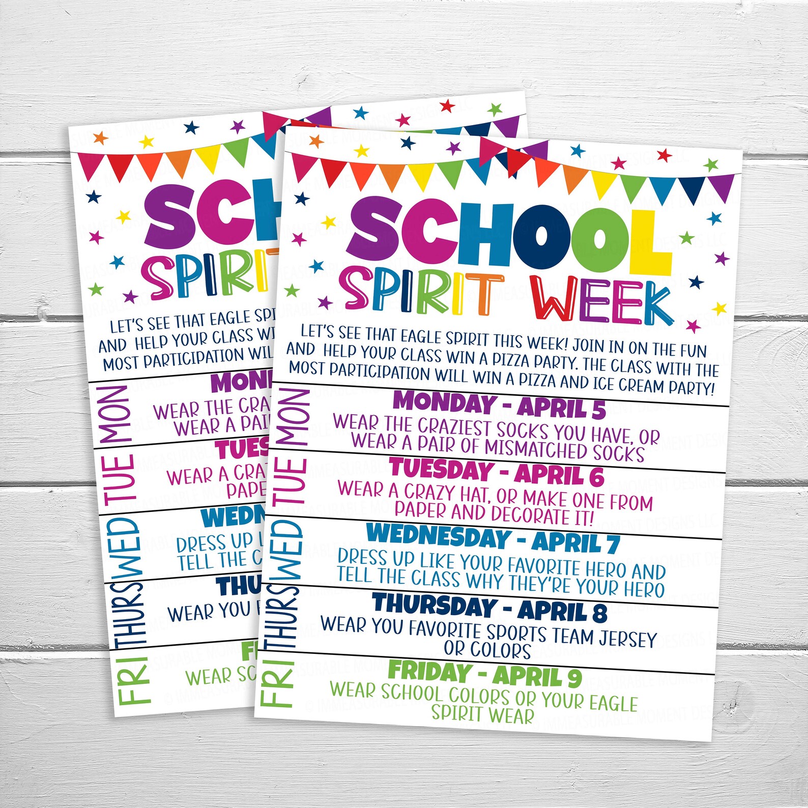 School Spirit Week Itinerary Schedule, School Event Daily Weekly ...