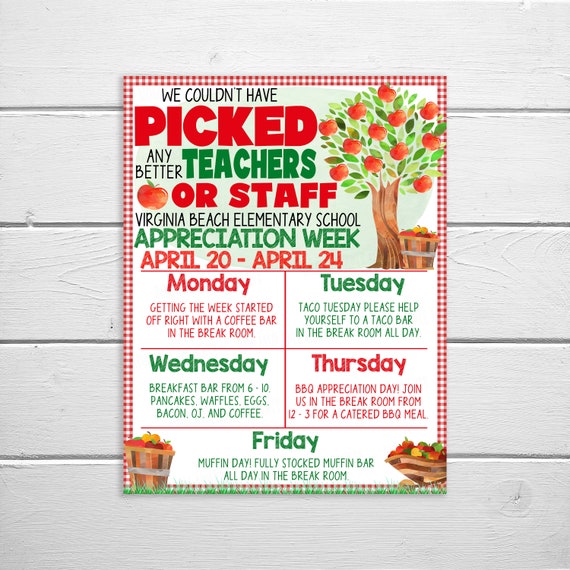 Teacher Appreciation Week Schedule Itinerary, Couldn't Have Picked ...