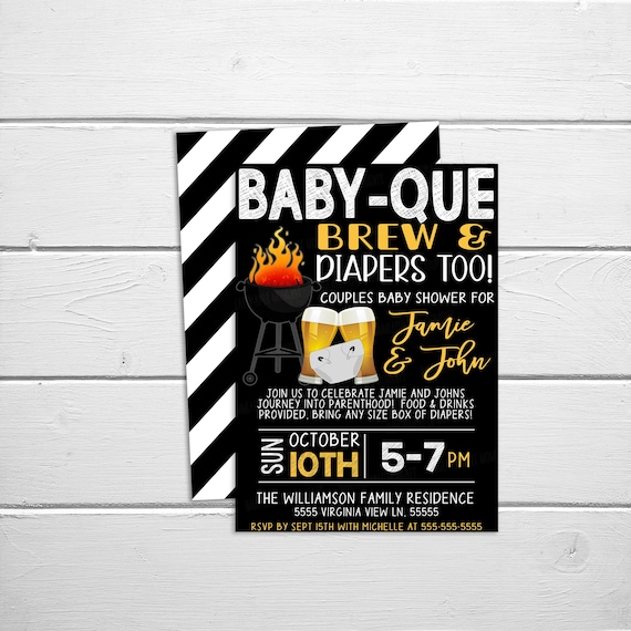 BBQ Baby Shower Invitation, Baby-Que BabyQ Brew And Diapers Too Invite ...