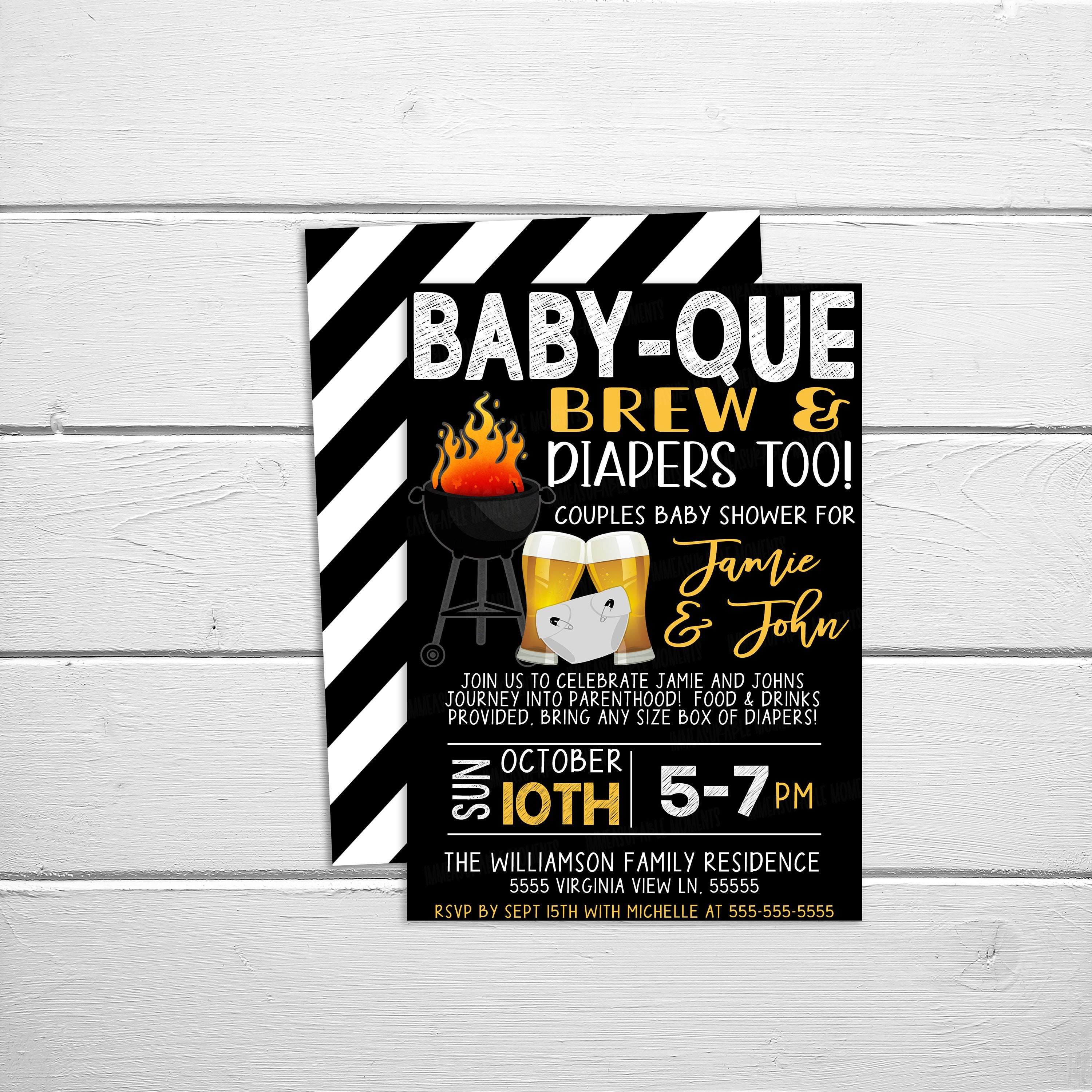 BBQ Baby Shower Invitation, Baby-que Babyq Brew and Diapers Too Invite ...