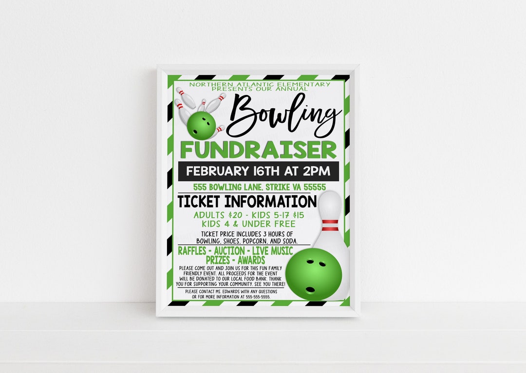 EDITABLE Bowling Fundraiser Flyer, Church School Business Fundraiser ...