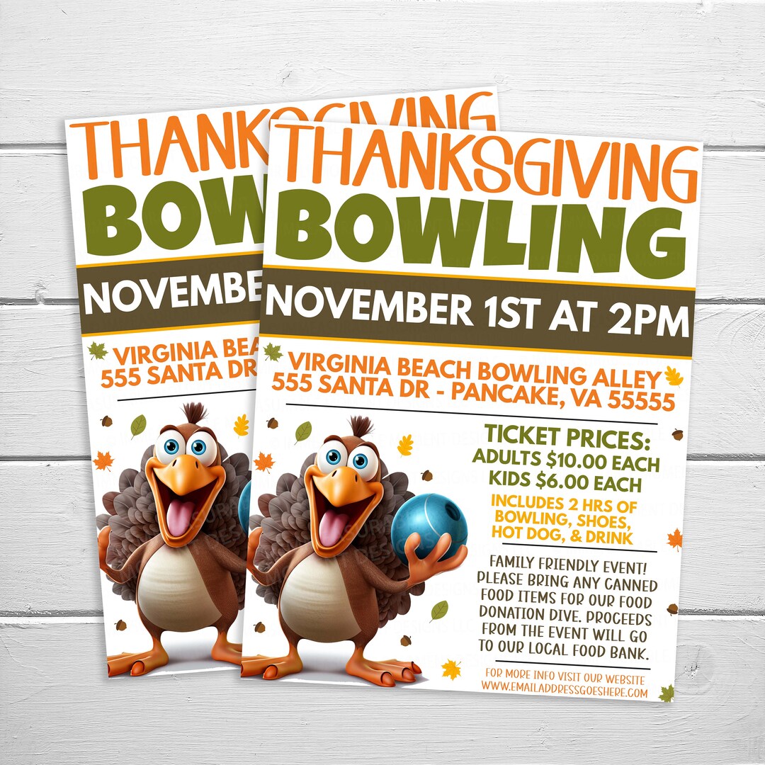 Thanksgiving Bowling Flyer, Turkey Bowl Flyer, Fall Bowling Party ...