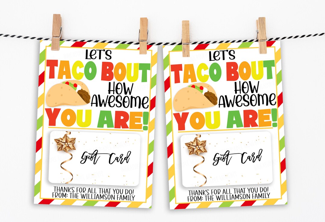 Mexican Food Card Holder, Editable Thank You Gift Card/tag, Let's Taco ...