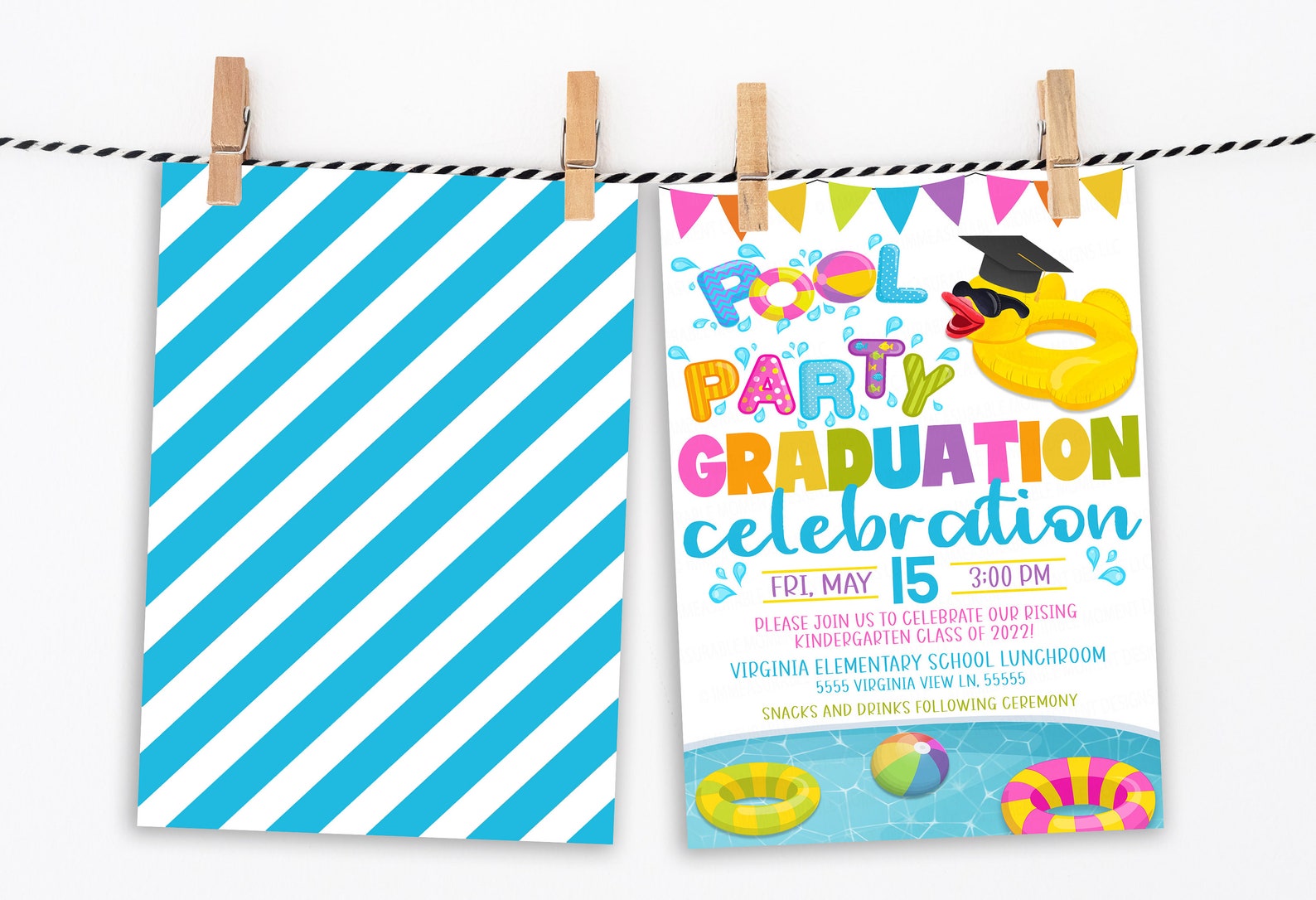 Pool Party Invitation, End of School Year Graduation Celebration Party ...