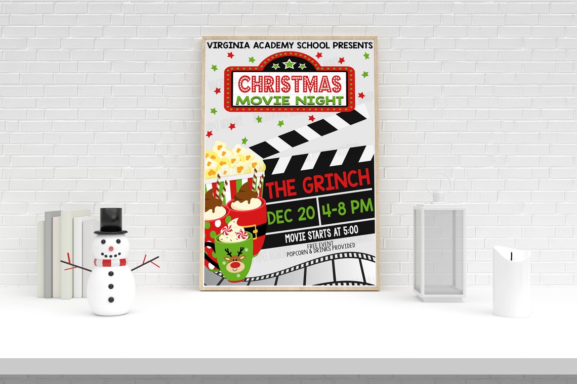 EDITABLE Christmas Movie Night Flyer Invitation Kid School - Etsy
