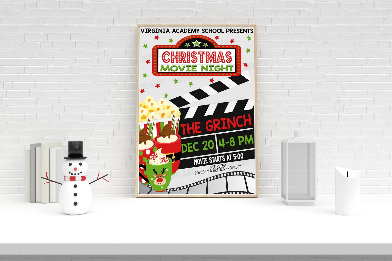 EDITABLE Christmas Movie Night Flyer Invitation Kid School - Etsy