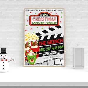 EDITABLE Christmas Movie Night Flyer Invitation, Kid School Family ...