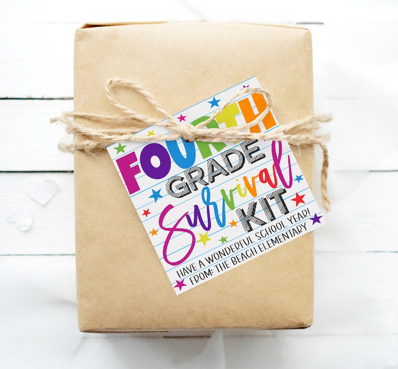 Fourth Grade Survival Kit Gift Tag, 4th Grade Printable Editable Label ...