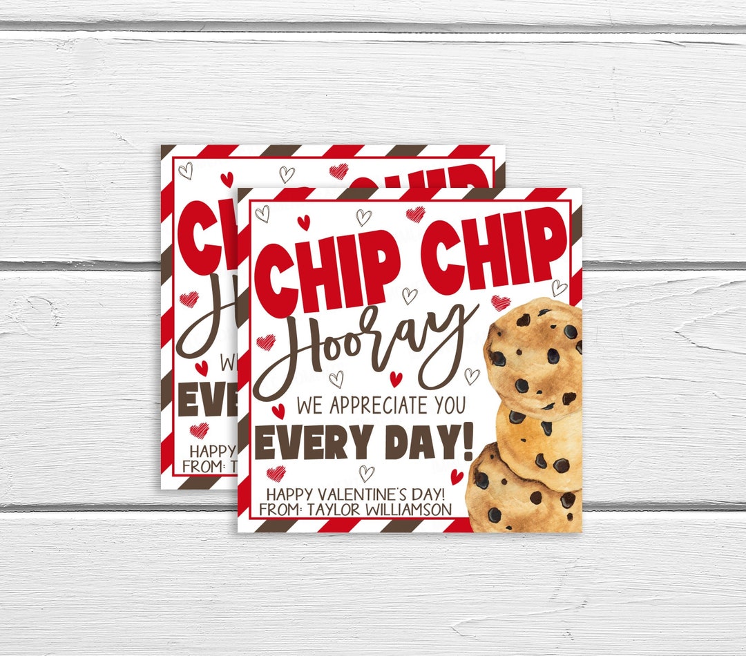Valentine Cookie Gift Tags, Editable Appreciation Chocolate Chip Cookie ...