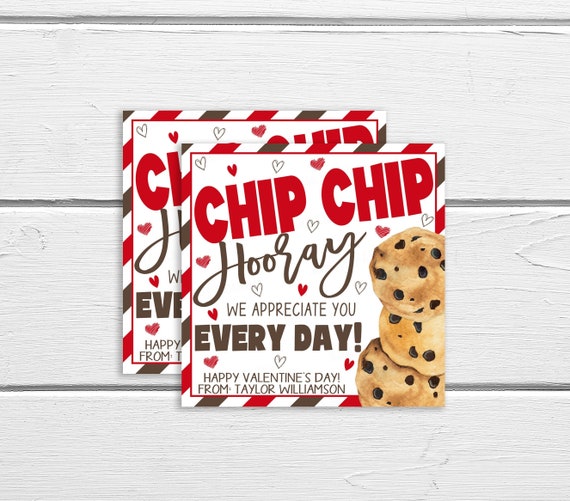 Valentine Cookie Gift Tags, Editable Appreciation Chocolate Chip Cookie ...