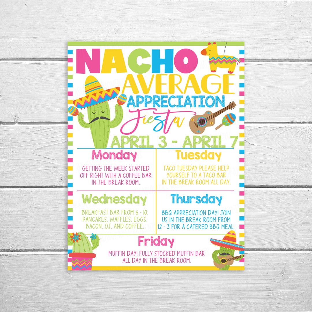 Nacho Average Appreciation Week Itinerary, Employee Staff Teacher ...