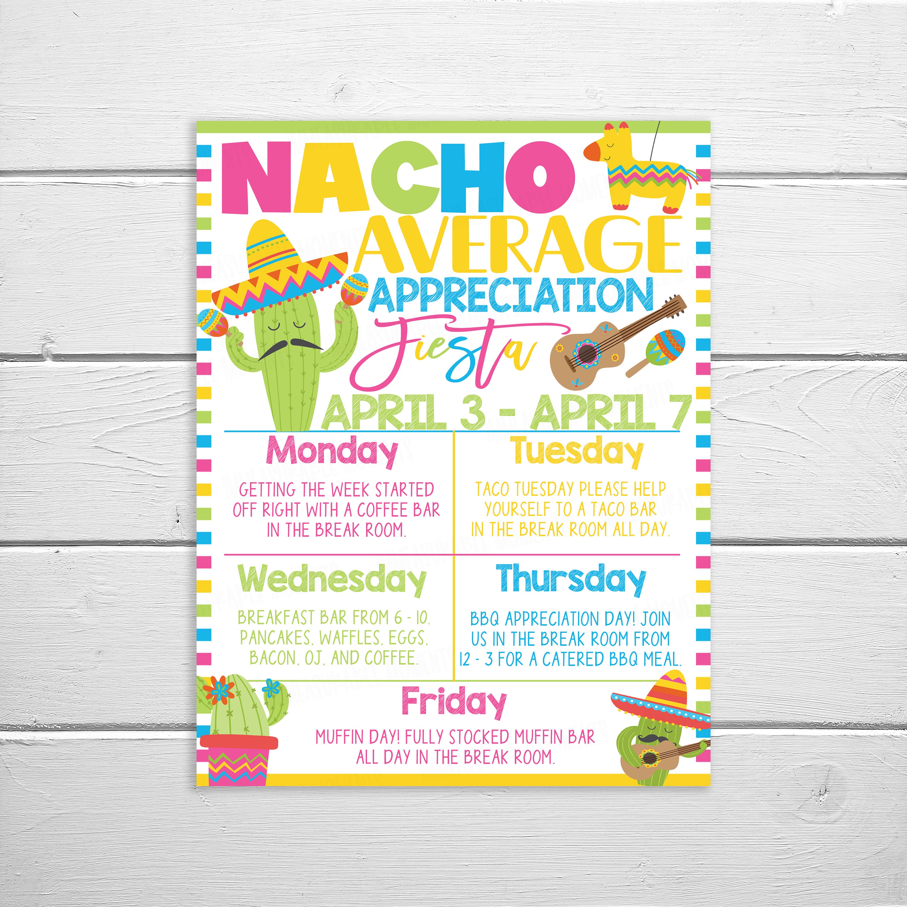 Nacho Average Appreciation Week Itinerary Employee Staff - Etsy