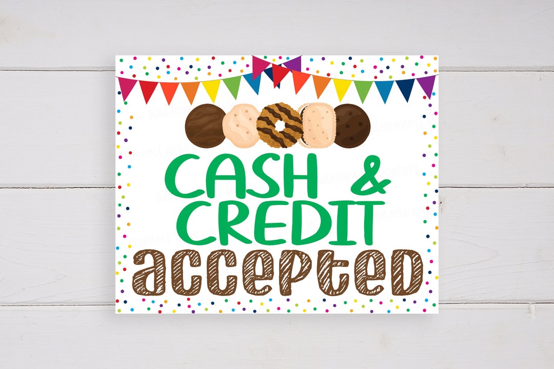 Scout Cookie Booth Sign, Cash Credit Accepted, Printable Cookie Drop ...