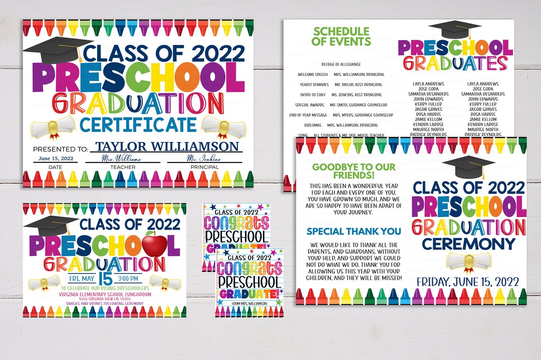 Editable Preschool Graduation Ceremony Bundle, Program Template Diploma ...