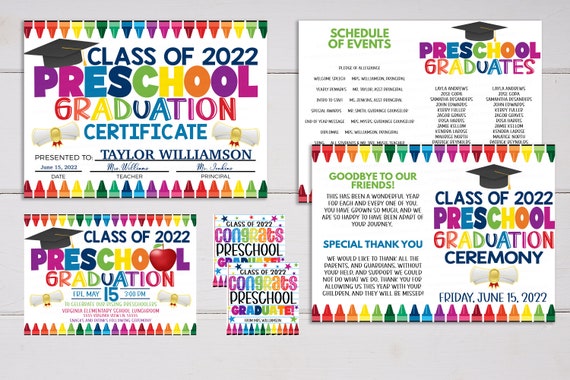 Editable Preschool Graduation Ceremony Bundle, Program Template Diploma ...