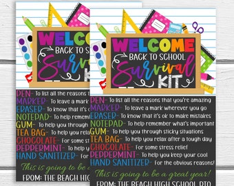 Teacher Survival Kit Gift Tag Welcome Back to School First - Etsy