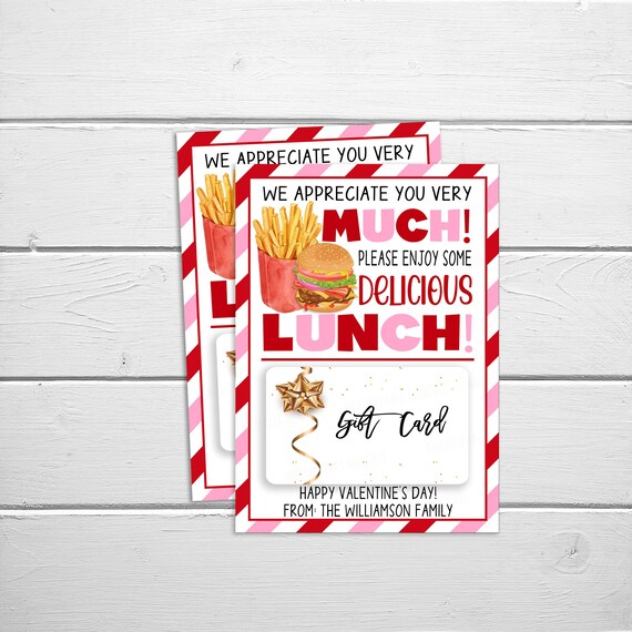 Valentine Brunch Lunch Gift Card Holder, Editable Thank You Gift Card ...