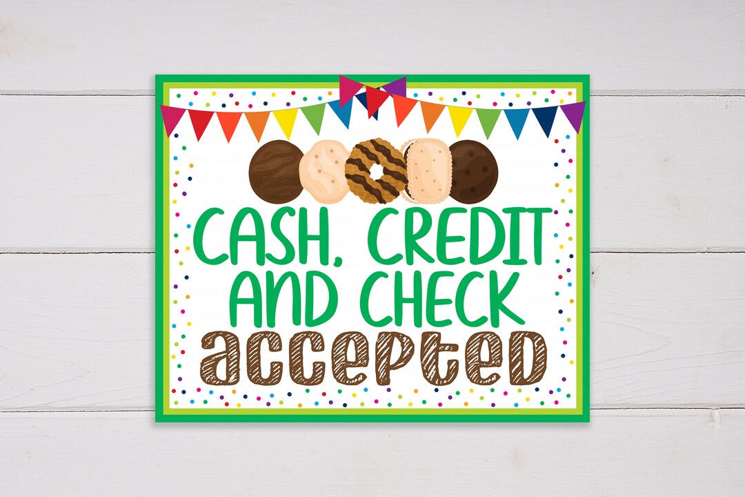 Scout Cookie Booth Sign, Cash Credit Check Accepted, Printable Cookie ...