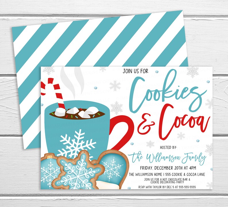 Editable Cookies and Cocoa Invitation Birthday Cookie Hot - Etsy
