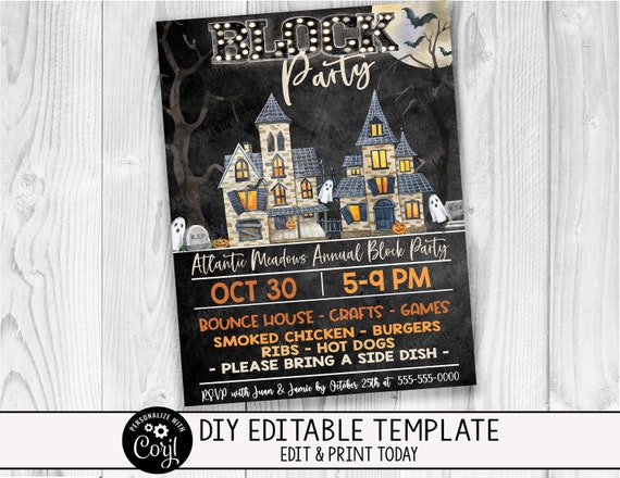 EDITABLE Halloween Block Party Invitation/Flyer, Kids Halloween Event ...