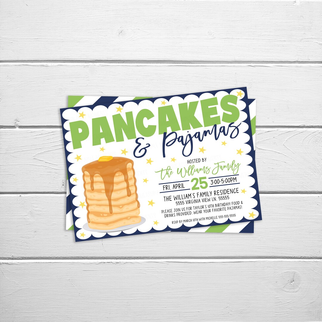 Pancakes and Pajamas Party Invitation Editable Birthday - Etsy
