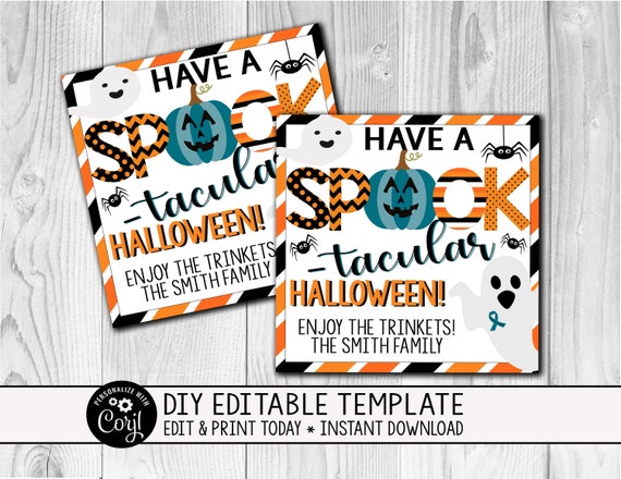 EDITABLE Teal Pumpkin Food Allergy Spook-tacular Halloween Gift Tag ...