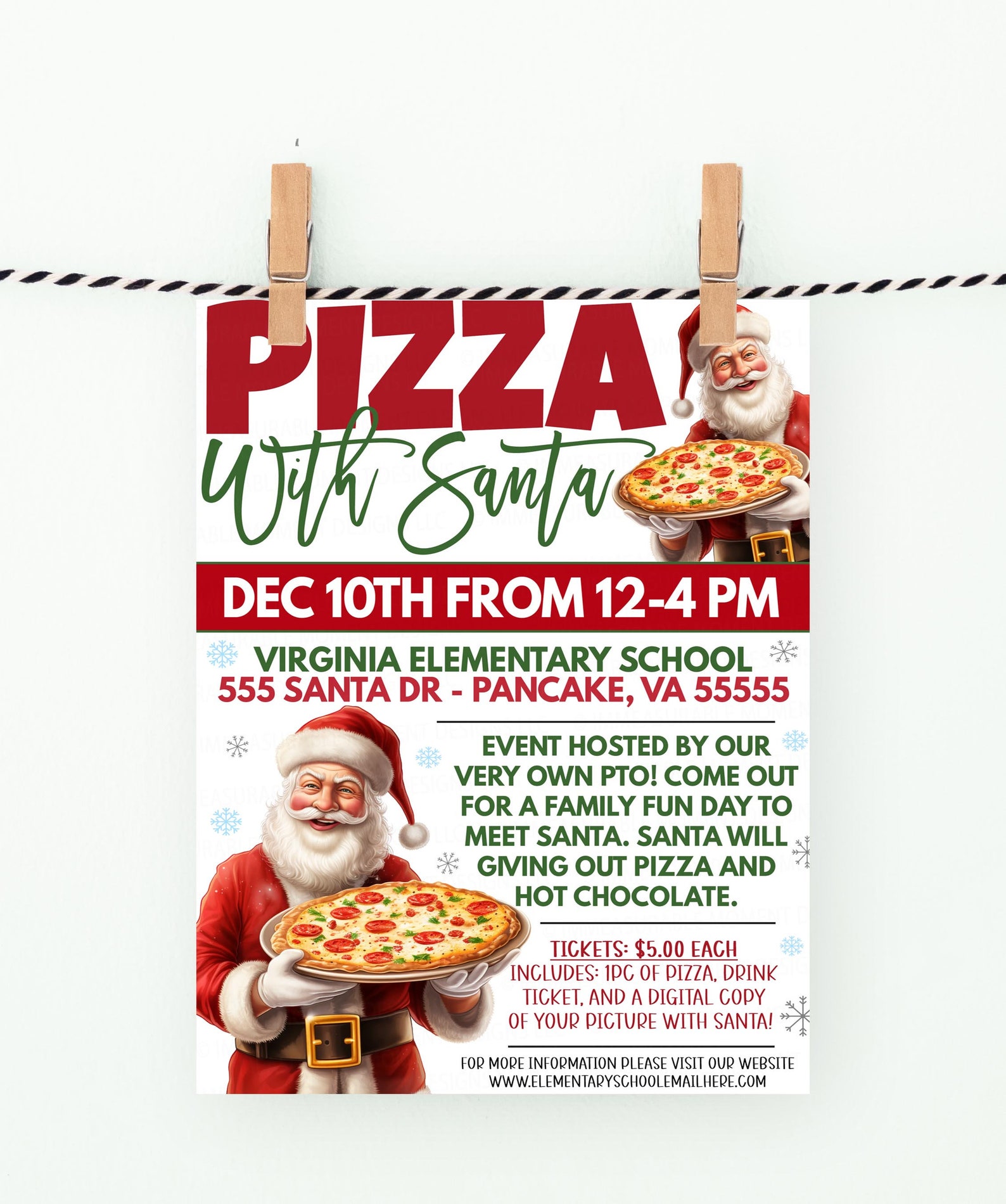 Pizza With Santa Flyer, Pizza & Pictures With Santa Fundraiser, Kids ...
